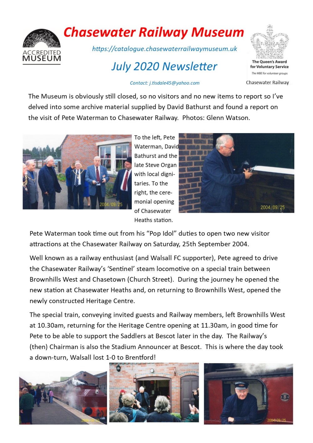 Chasewater Railway Museum Newsletter – July 2020 – 2 Pages – Pete ...